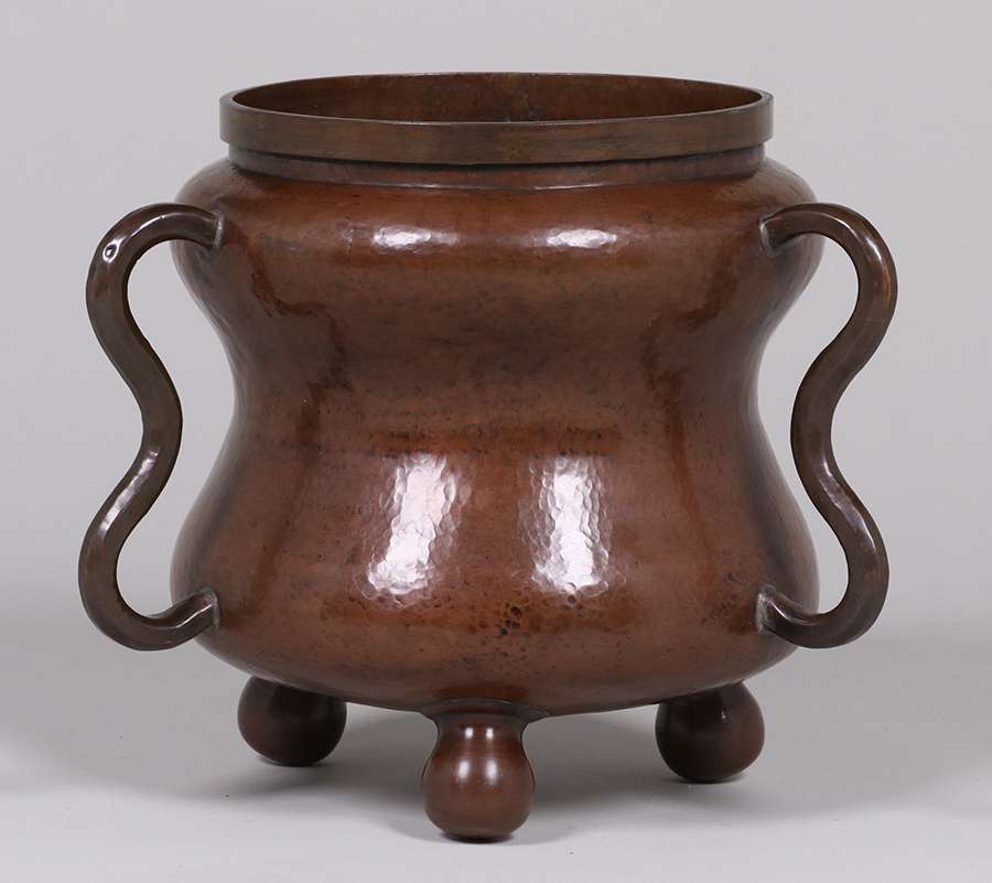 Large Russian Arts And Crafts Hammered Copper Jardiniere C1910 California Historical Design