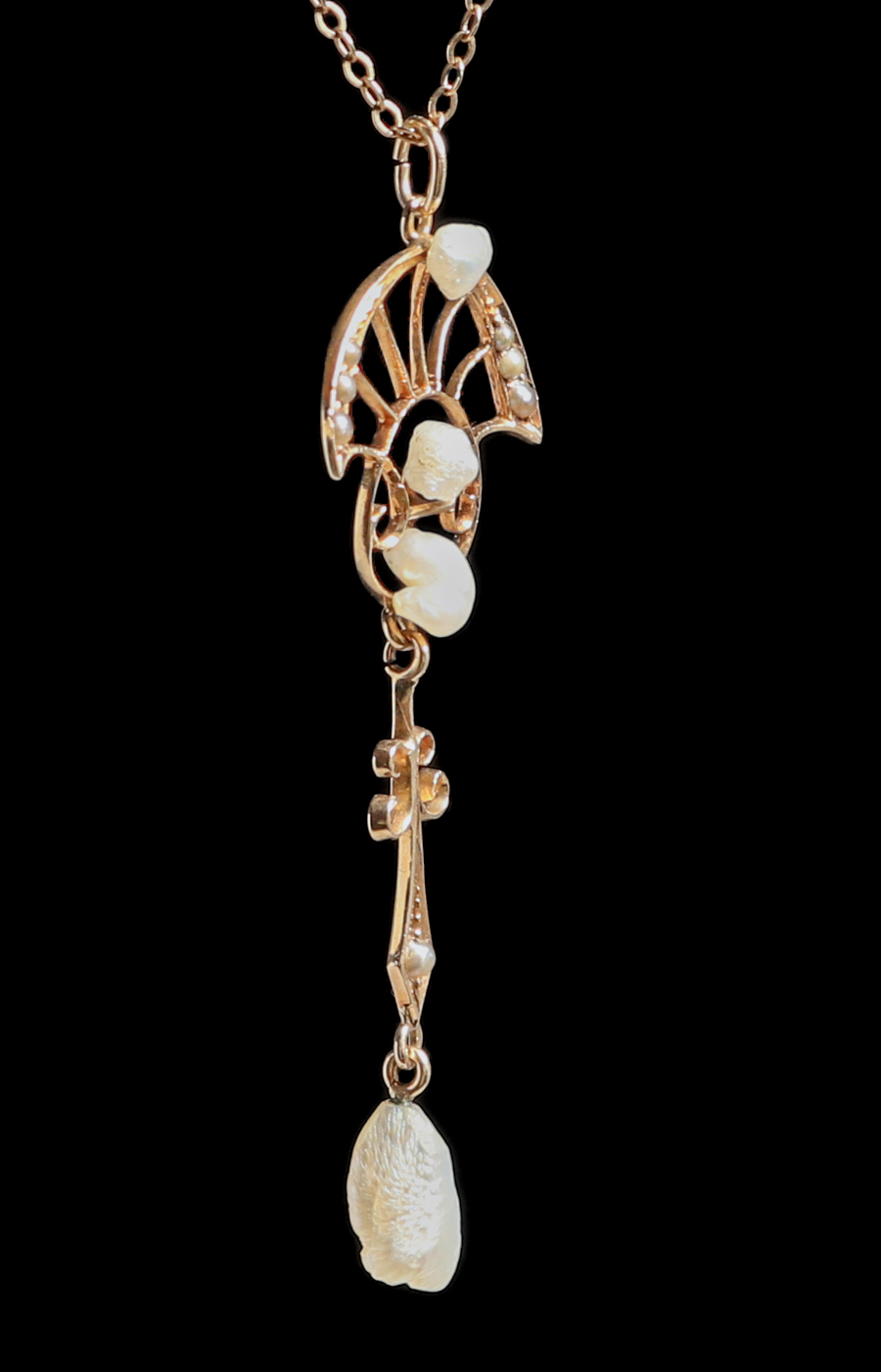 14k Gold And Freshwater Pearl Necklace C1910s California Historical Design